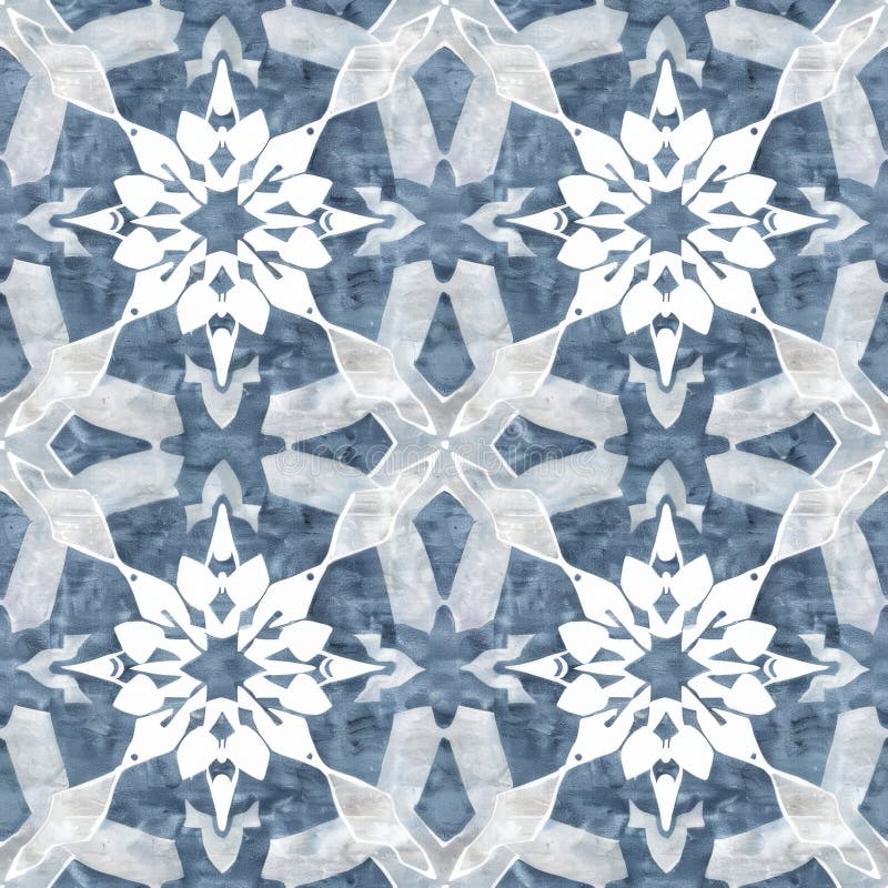 Abstract Snowflake Pattern on Blue Watercolor Background Stock Image - Image of pattern ...