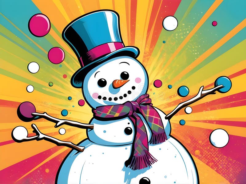 Abstract Snowman Pop Art Retro Illustration. Comic Book Style Stock ...
