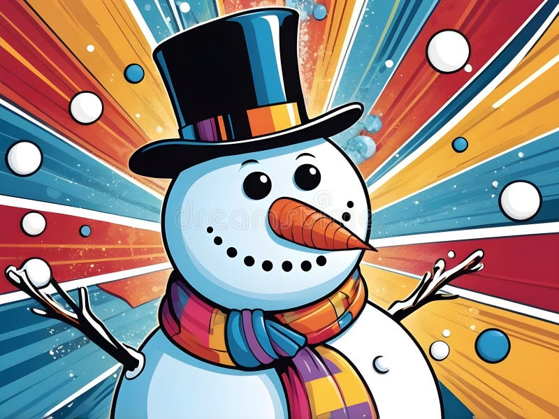 Abstract Snowman Pop Art Retro Illustration. Comic Book Style Imitation ...