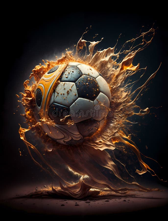 Abstract Soccer Ball on Fire and Melting on Black Background Stock ...