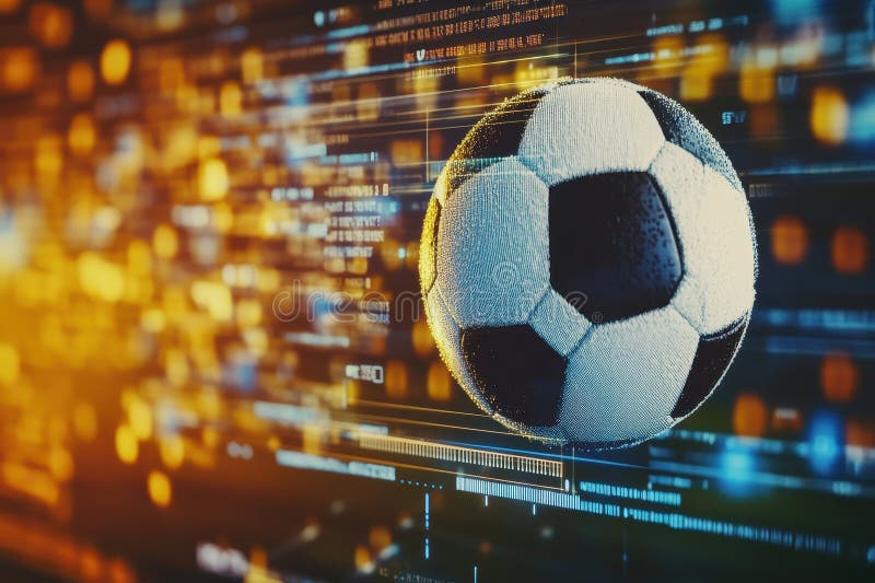 Abstract Soccer Ball Surrounded by Digital Data and Colorful Lights ...