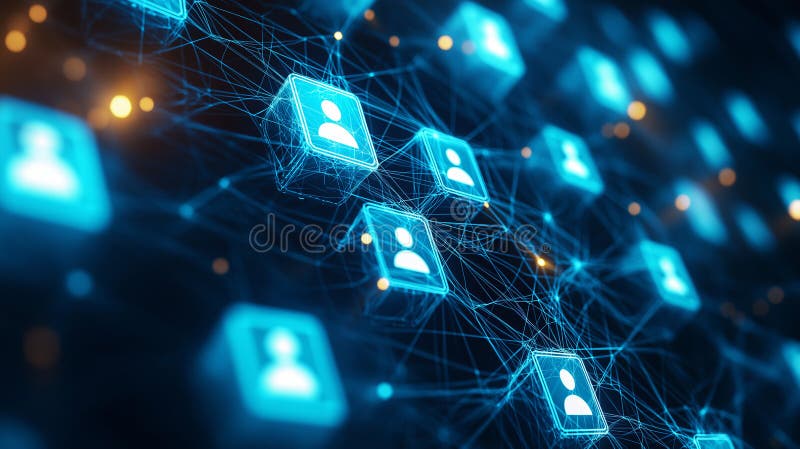 Abstract Social Network Background with Glowing User Icons and ...