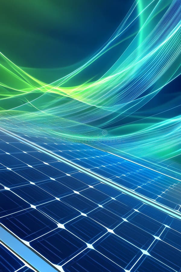 Abstract Solar Panel Design with Green and Blue Energy Waves Stock ...