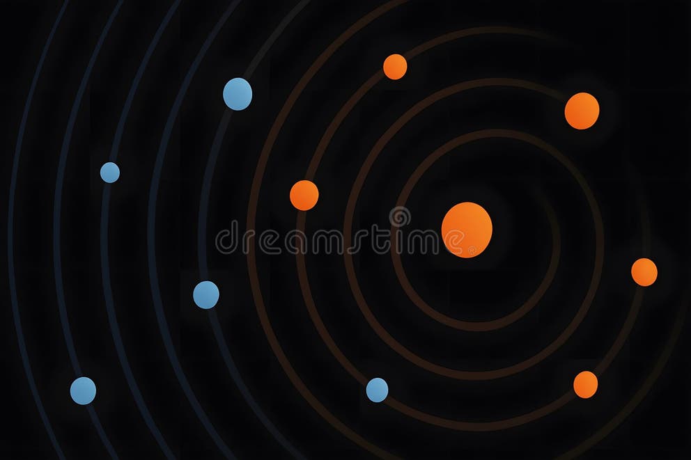 Abstract Solar System or Atom Model, Orange and Blue Planets Orbiting ...