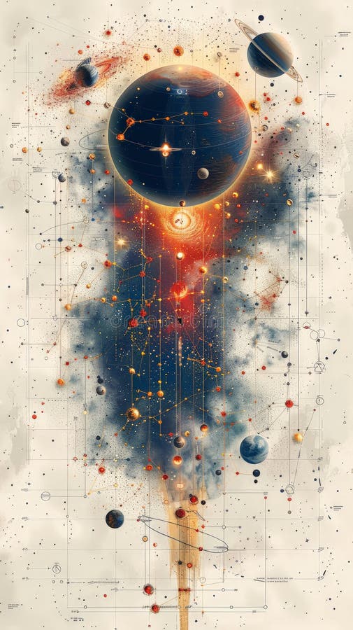 Abstract Solar System Map with Detailed Constellations and Planets ...