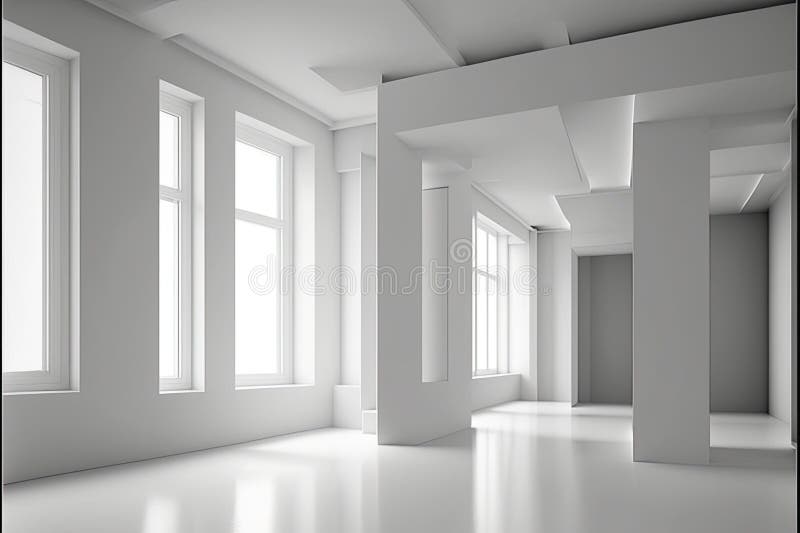 Abstract Solid White Minimalistic Interior Room Illustration. Stock ...
