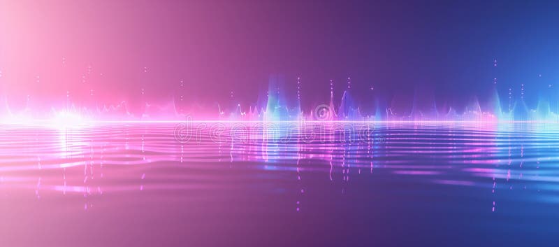 Abstract Sound Wave Background with Glowing Neon Lights and Reflections ...