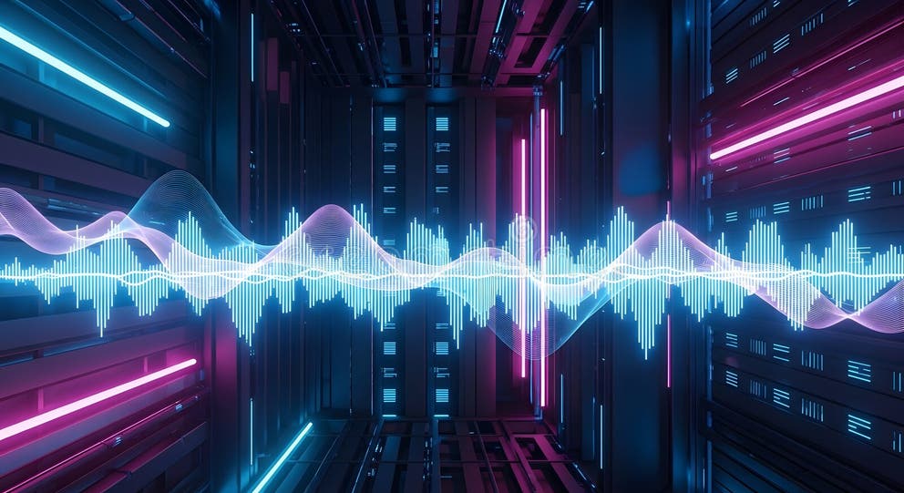 Abstract Sound Wave Visualization with Neon Lights in a Futuristic Space Stock Photo - Image of ...