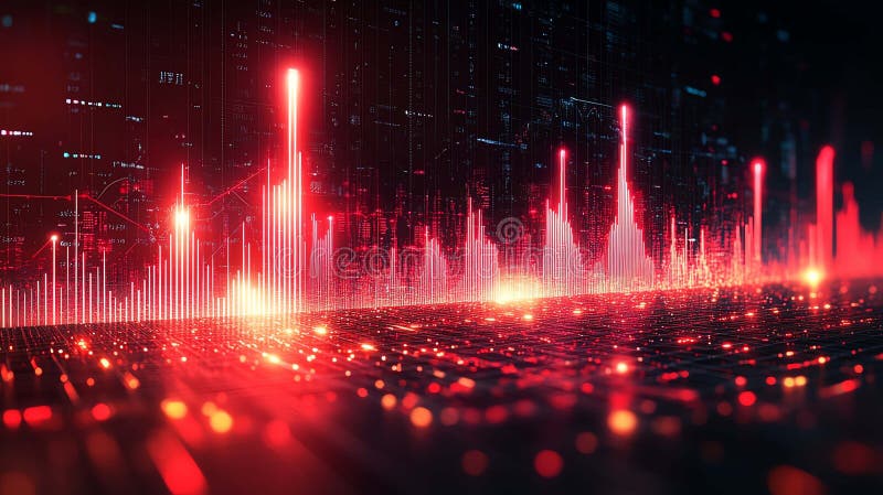 Abstract Sound Wave Visualization with Red Lights on a Dark Background ...