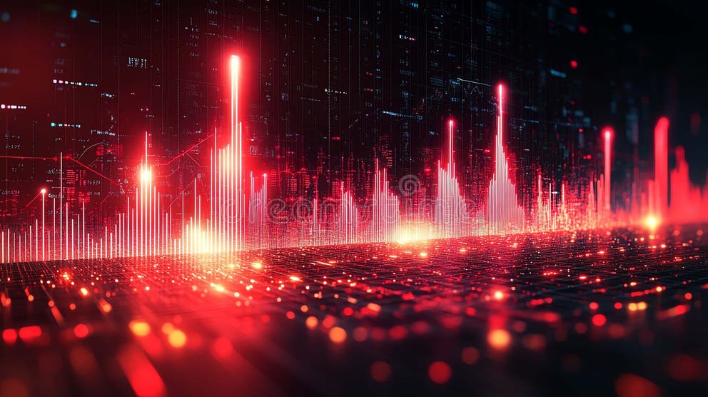 Abstract Sound Wave Visualization with Red Lights on a Dark Background ...