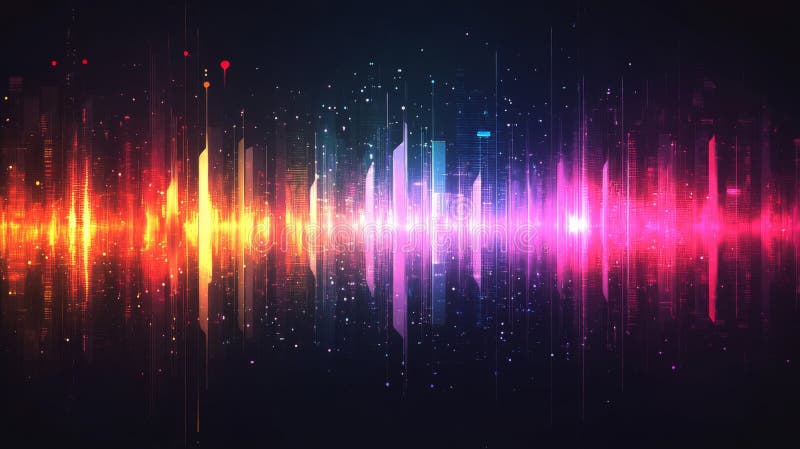 Abstract Soundwave Visualization with City Lights Stock Illustration ...