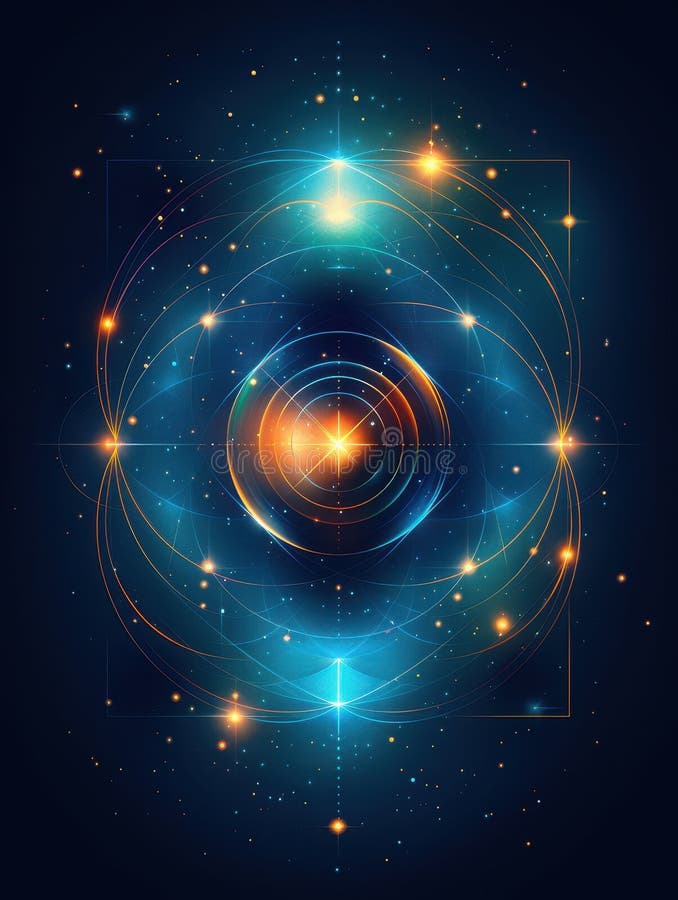 Abstract Space Background with Glowing Orb and Geometric Shapes Stock ...