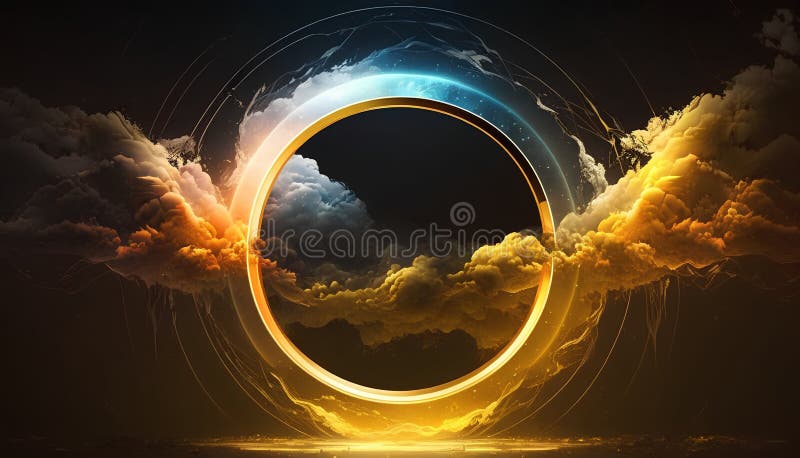 Abstract Space Background with Planet and Circle Frame, 3d Illustration ...