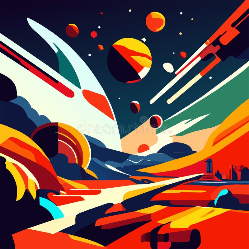 Abstract Space Background with Planets, Stars and Comet. Vector ...