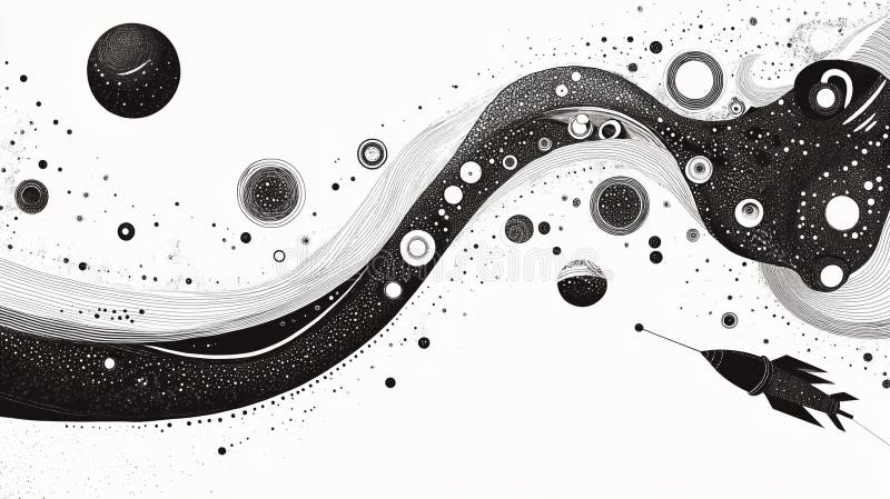 Abstract Space Exploration with Rocket and Planets Stock Illustration ...