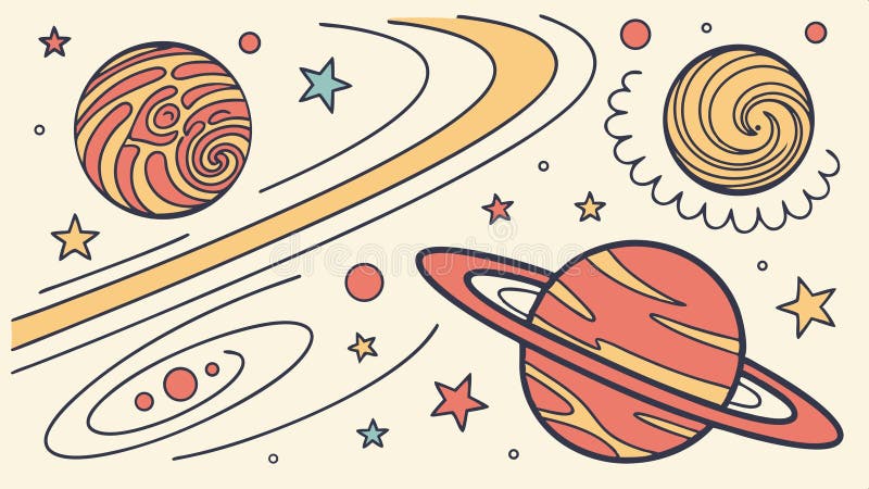 Abstract Space Graphic with Planets, Rings, Stars, and Cosmic Elements ...