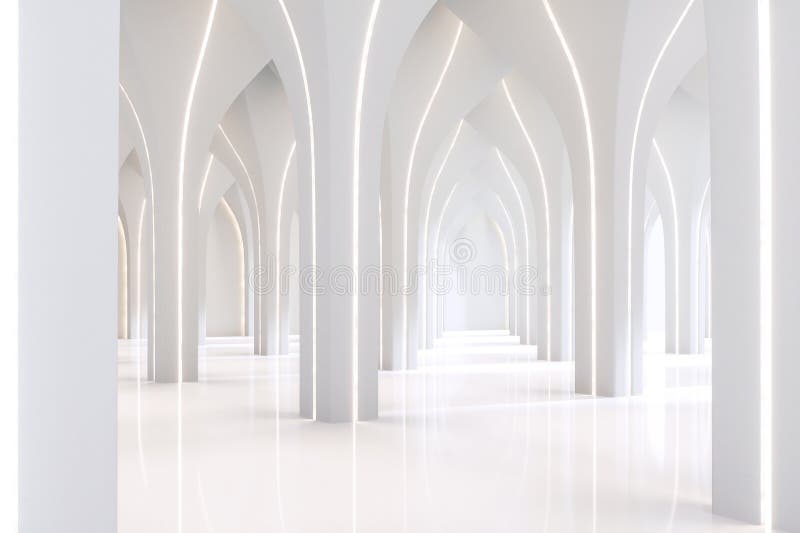 Abstract Space Interior Modern Luxury White Hall Concept 3d Render ...