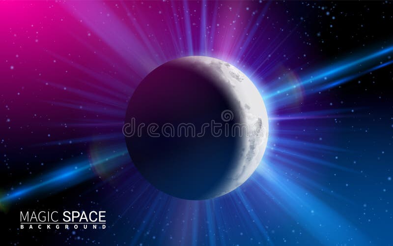 Abstract Space Moon Planet Shining Sun. Effect Realistic Design ...