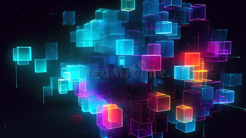 Abstract Space of Neon Cubes Stock Illustration - Illustration of ...