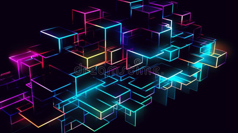 Abstract Space of Neon Cubes Stock Illustration - Illustration of ...