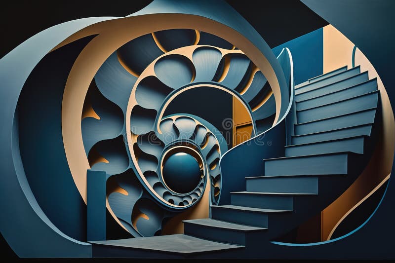 Abstract Space with Stairs and Curved Shapes in Blue Stock Illustration ...