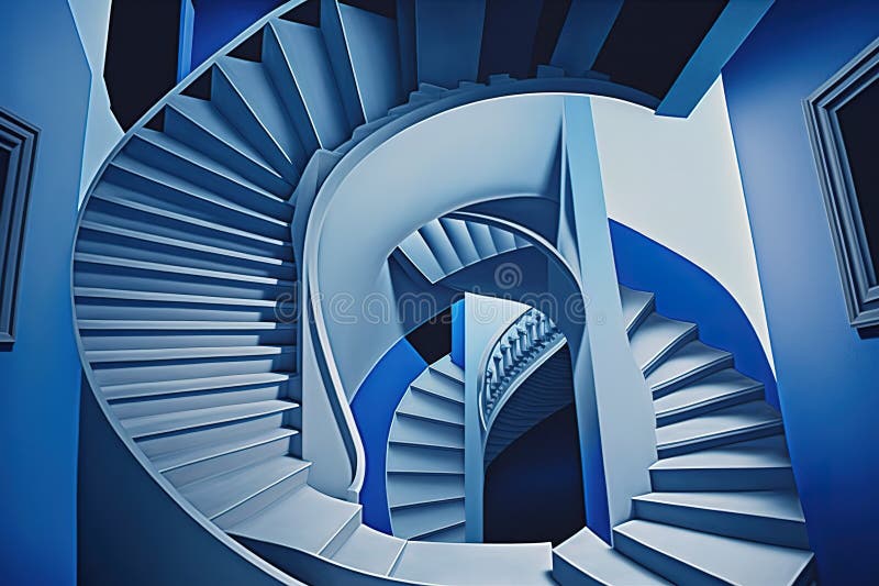Abstract Space with Stairs and Curved Shapes in Blue Stock Illustration ...