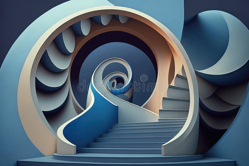 Abstract Space with Stairs and Curved Shapes in Blue Stock Illustration ...