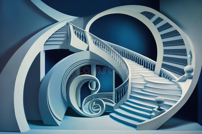 Abstract Space with Stairs and Curved Shapes in Blue Stock Illustration ...