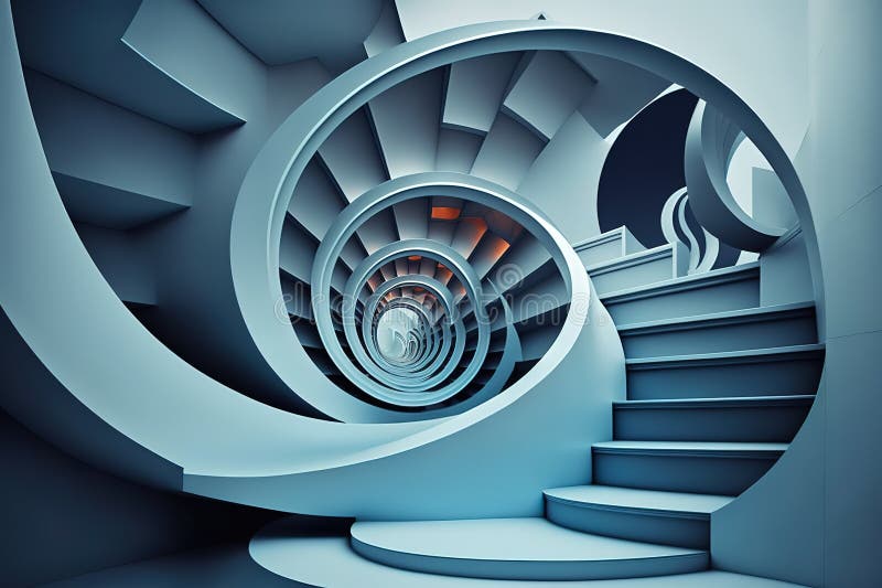 Abstract Space with Stairs and Curved Shapes in Blue Stock Illustration ...