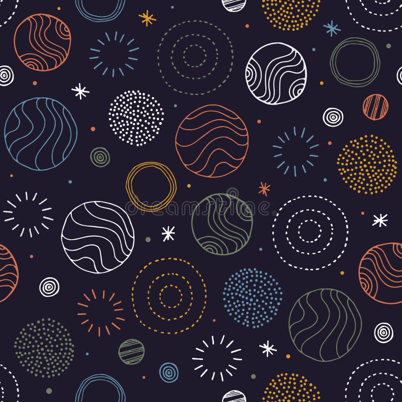 Abstract Space Vintage Seamless Pattern. Linear Graphic. Scandinavian ...