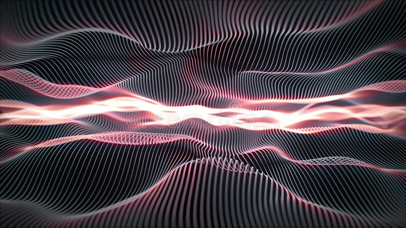 Abstract Space of Waves Made of Curvy Gray Strings with Bright Lava ...