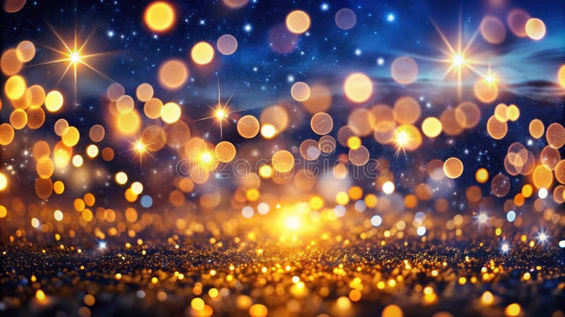 Abstract Sparkling Night Scene with Golden Glitter and Bright Lights ...