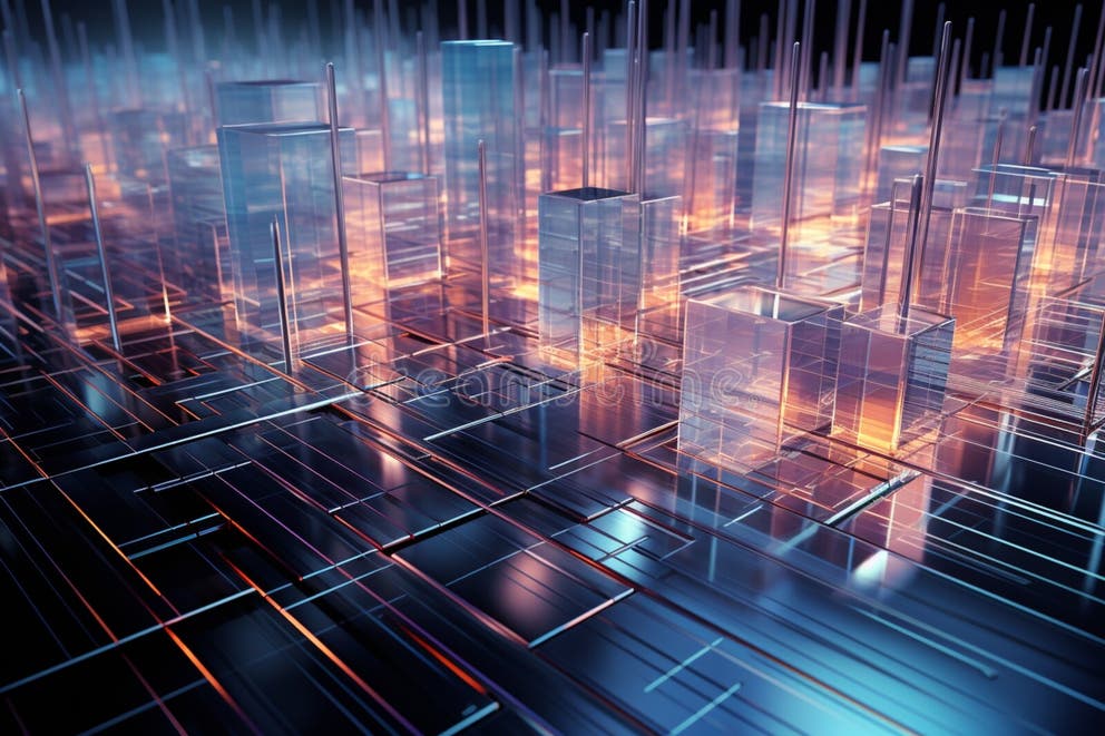 Abstract Spatial Design 3D Rendering Showcases Cube and Grid Stock Illustration - Illustration ...