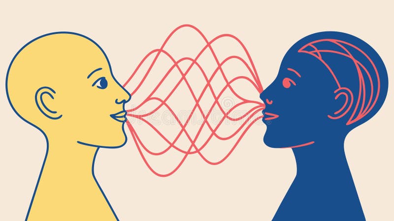 Abstract Speaking Heads with Sound Waves, Communication Concept, Vector Design Generative AI ...