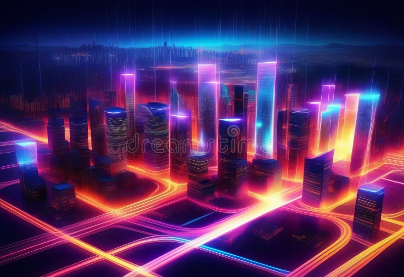 Abstract Speed Light Flow through the City with Gradient Stock ...