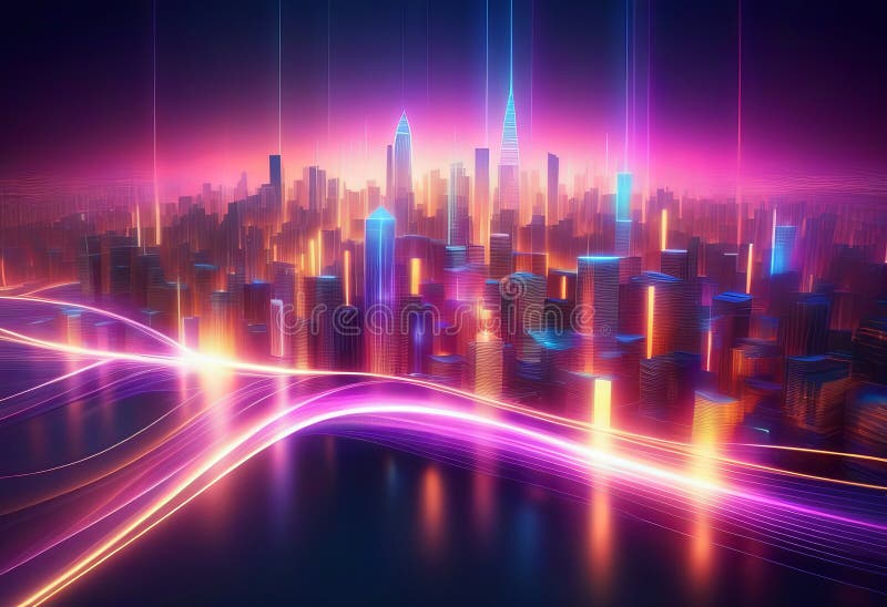 Abstract Speed Light Flow through the City with Gradient Stock ...