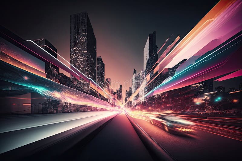 Abstract Speed Light Flow through the City with Gradient. Illustration ...