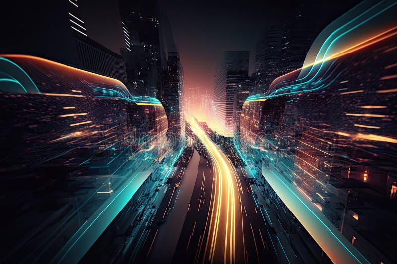 Abstract Speed Light Flow through the City with Gradient. Illustration ...