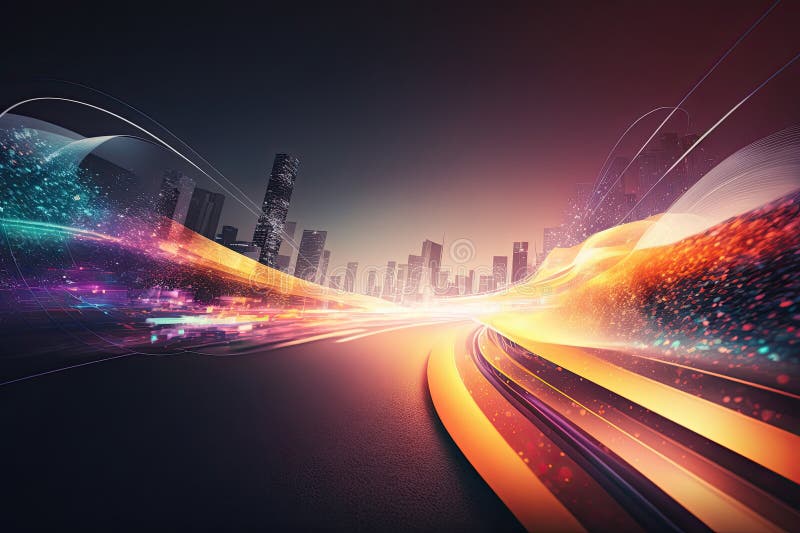 Abstract Speed Light Flow through the City with Gradient. Illustration ...