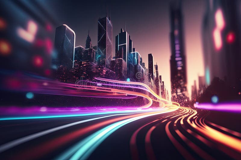 Abstract Speed Light Flow through the City with Gradient. Illustration ...