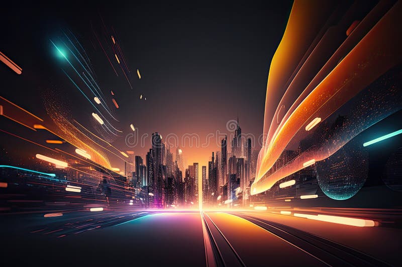 Abstract Speed Light Flow through the City with Gradient. Illustration ...