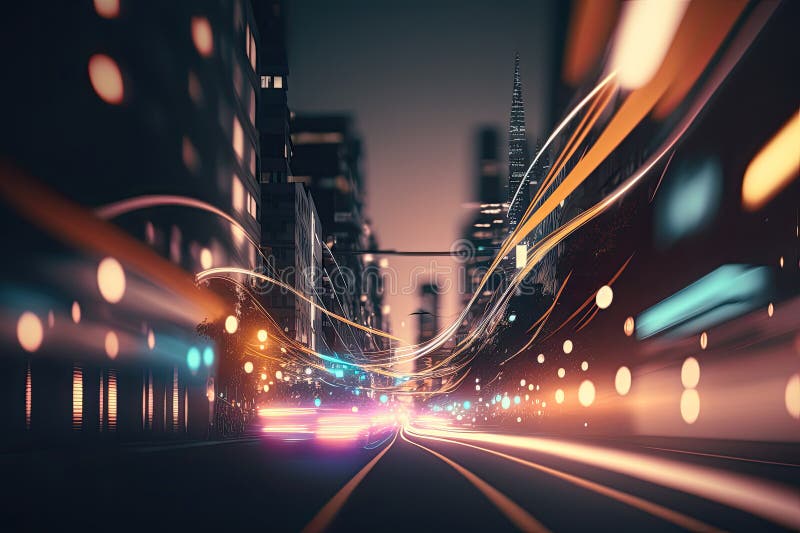 Abstract Speed Light Flow through the City with Gradient. Illustration ...