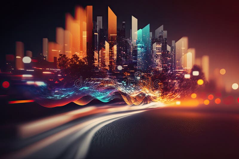 Abstract Speed Light Flow through the City with Gradient. Illustration ...