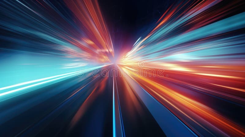 Abstract Speed Light Trails on Dark Background Stock Illustration ...