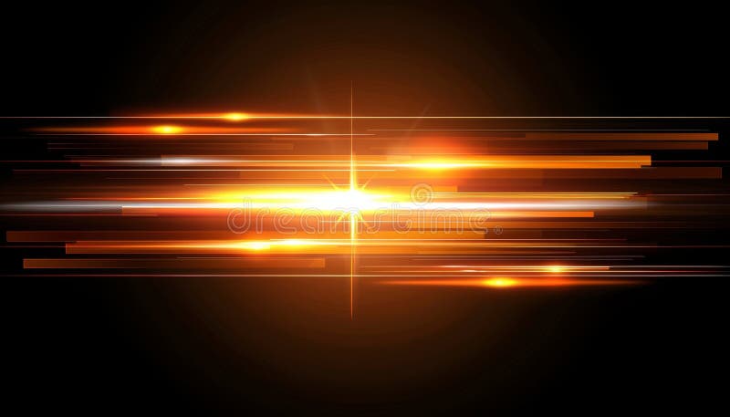 Abstract Speed Motion, Orange Light Beams on Dark Background ...