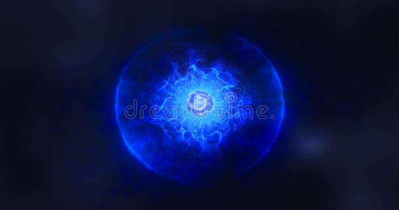 Abstract Sphere Atom with Electrons Flying Glowing Bright Particles and ...
