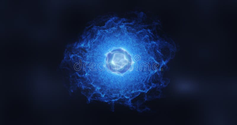 Abstract Sphere Atom with Electrons Flying Glowing Bright Particles and ...