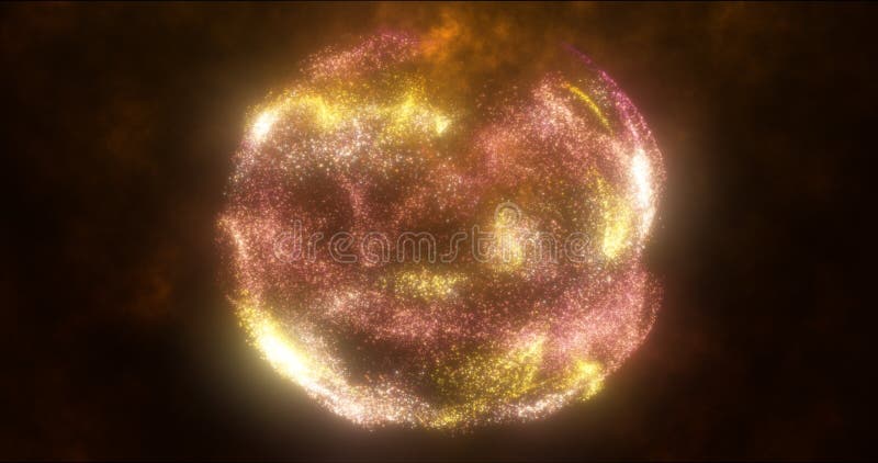 Abstract Sphere Ball of Yellow Glowing Bright Flying Energy Particles ...