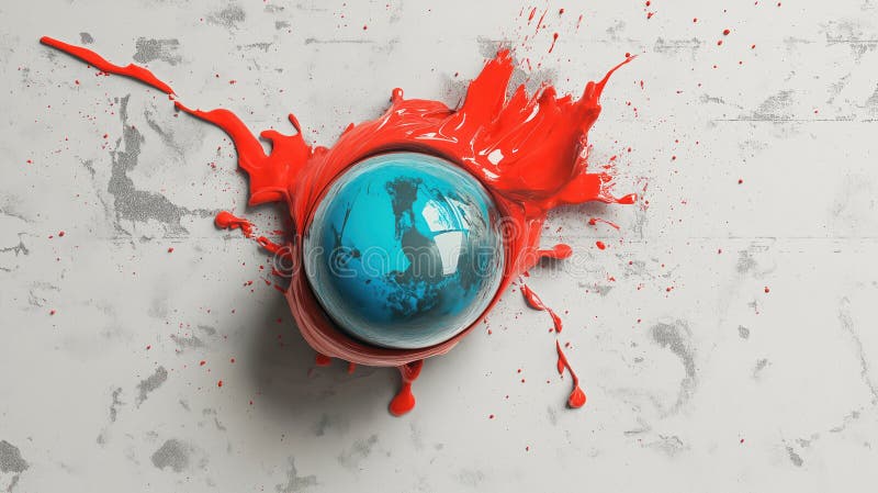 Abstract Sphere with Blue Glossy Surface Surrounded by Dynamic Red ...