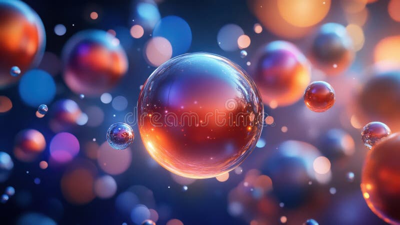 Abstract Sphere Bubbles with Light Effect and Shiny Glass Texture Floating Stock Photo - Image ...